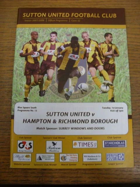 01/01/2008 SUTTON UNITED v Hampton And Richmond Borough £4.99 - PicClick UK