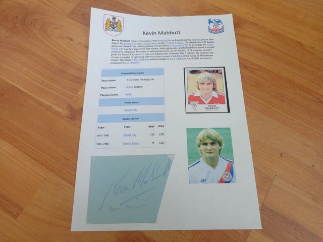 ORIGINAL SIGNED KEVIN Mabbutt Bristol City Crystal Palace Card + Photos ...