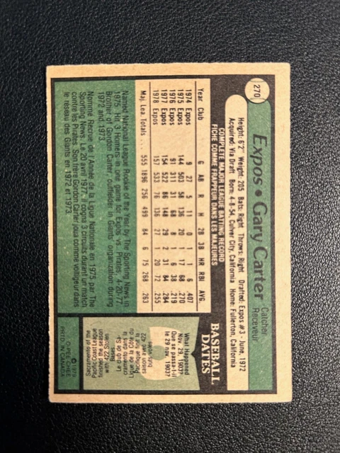 1979 MLB O-PEE-CHEE Baseball 270 Gary Carter VG $3.00 - PicClick CA