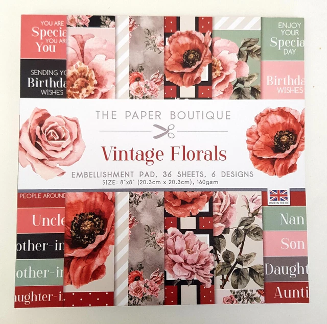 THE PAPER BOUTIQUE Paper Pad Embellishments Pad 36 Sheets, 6 Designs ...