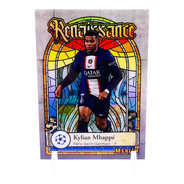 2022-23 TOPPS MERLIN Cromo UEFA Kylian Mbappe Renaissance custodia PSG ...