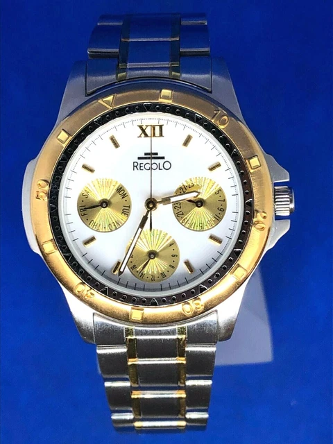 VINTAGE MONTRE WATCH Uhr REGOLO 101010 Quartz MétalBand Bi color Gold ...