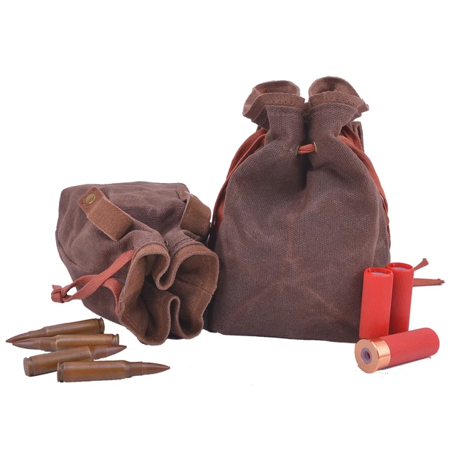 DRAWSTRING CANVAS AMMO Bag Cartridge Bag Leather Rifle Shotshell ...