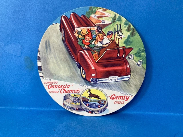 VINTAGE EMMENTHAL SWISS Suede Cheese Cardboard Disc Advertisement.5 £12 ...