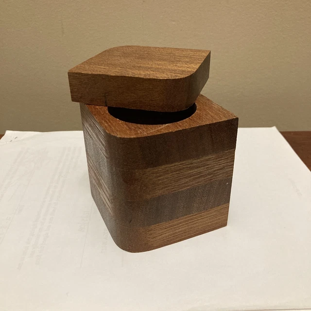 WOOD WALNUT SLIDE Lid Box Trinket Spare Change Secret Storage signed ...