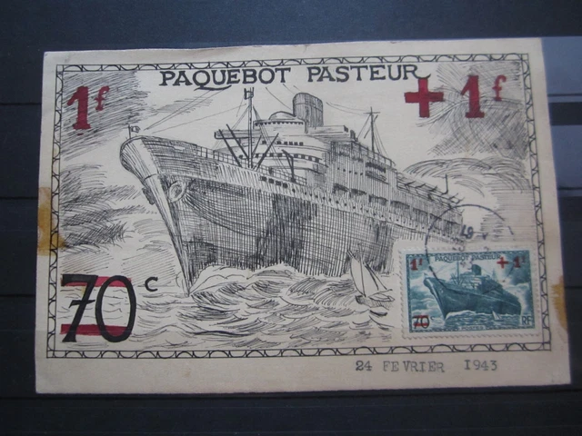 TIMBRE FRANCE N° 21 Sur Carte - 24 Fevrier 1943 - Paquebot Pasteur EUR 30,00 - PicClick FR