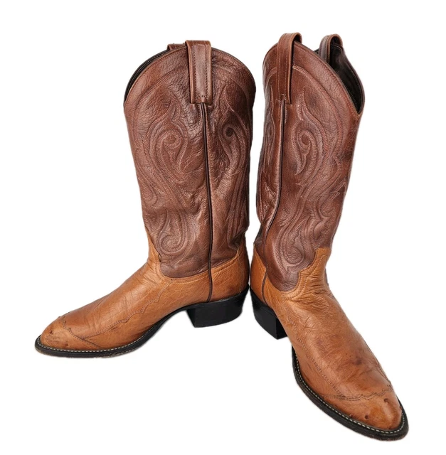 TONY LAMA BONHAM Cognac Smooth Ostrich Leather Boots 8.5 D USA Made ...
