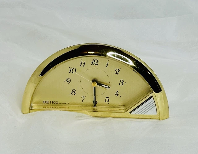 VINTAGE SEIKO ALARM Clock Gold Tone Half Moon Glow in Dark Hands Japan ...