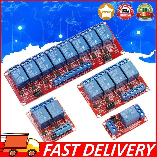 MÓDULO DE INTERRUPTOR de relé de 1/2/4/8 canal con luz indicadora optoacoplador 5V 12V 24V EUR 3 ...