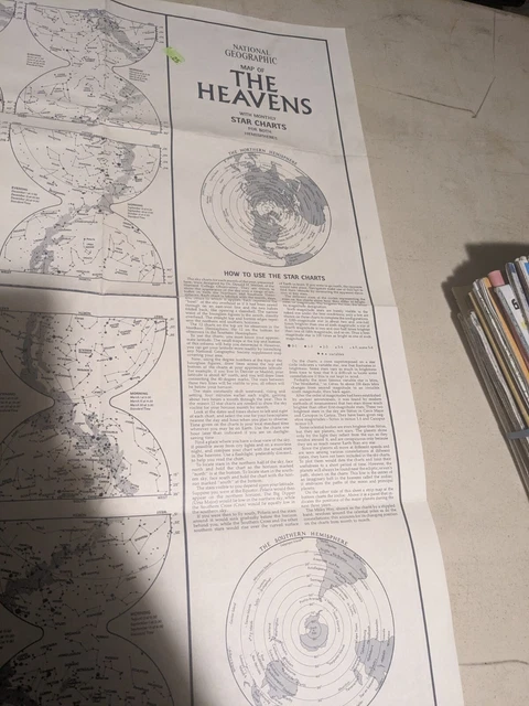 THE HEAVENS MAP + MONTHLY STAR CHARTS National Geographic August 1970 £ ...