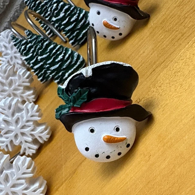 SET OF 12 Snowman Snowflake Pine Tree Resin Winter Shower Hooks £13.43 ...