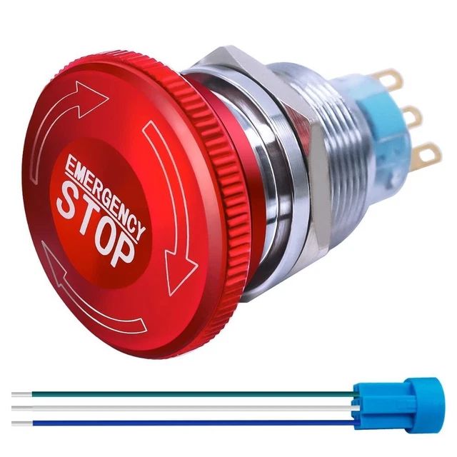 22MM EMERGENCY STOP Latching 1NO 1NC Mushroom Connection Plug 12V-250V ...