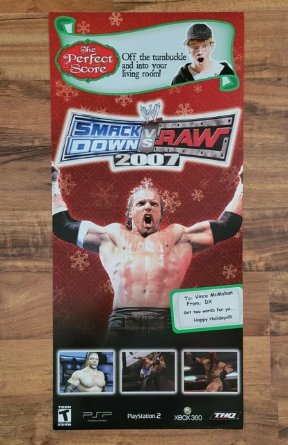 SMACKDOWN VS RAW 2007 Video Game Store Display Sign XBOX PS2 PSP 12x26 ...