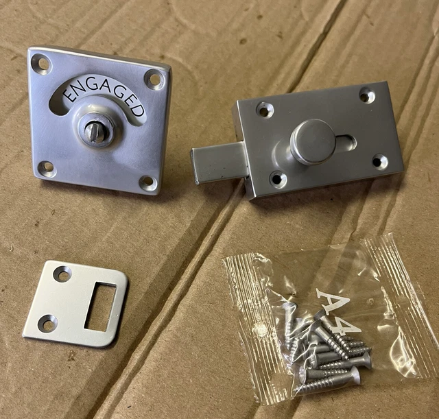 VINTAGE TOILET CUBICLE door Engaged Vacant Alloy Twist Lock Unused NOS ...