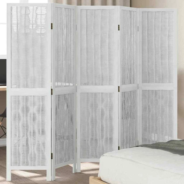 ROOM DIVIDER 5 Panels White Solid Wood Paulownia vidaXL £129.17 ...