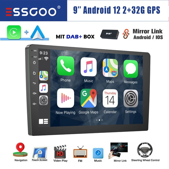 DAB+ 2 DIN 9'' Carplay Autoradio Android 12 2+32G GPS NAVIRES BT WIFI RDS HIFI USB EUR 100,83 ...