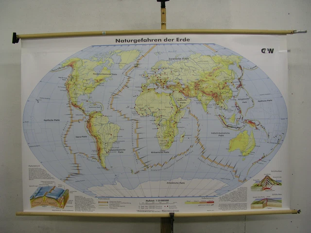 SCHOOL WALL MAP Beautiful World Map Naturgefahren Hurricans 159x104c ...