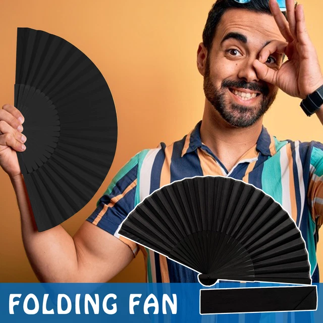 BLACK FOLDING HAND Fan Hand Folding Fans Chinese Thickened &Storage Bag ...