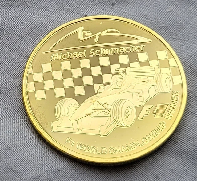 MICHAEL SCHUMACHER GOLD Coin F1 Driver Racing Car Chequered Flag Old ...