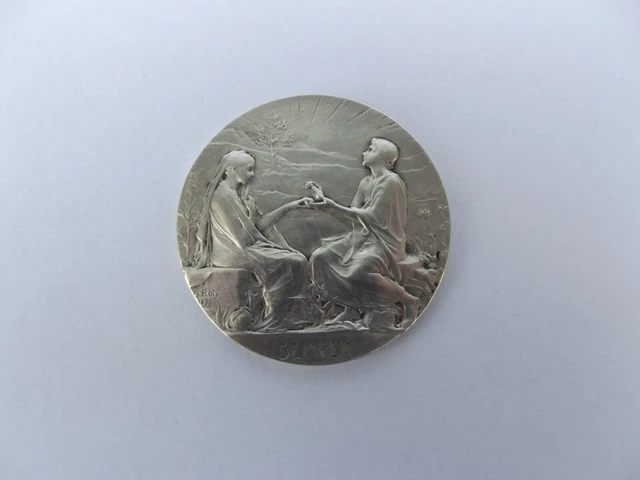 ANCIENNE MÉDAILLE DE mariage par O. ROTY 1895 SEMPER EN ARGENT 4.1 CM ...