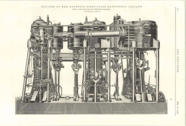 1899 ENGINES OF Her Majesty's First-class Battleship Goliath John Penn ...