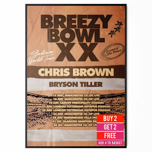 CHRIS BROWN BREEZY Bowl XX Tour Concert Poster Print For Chris Brown ...