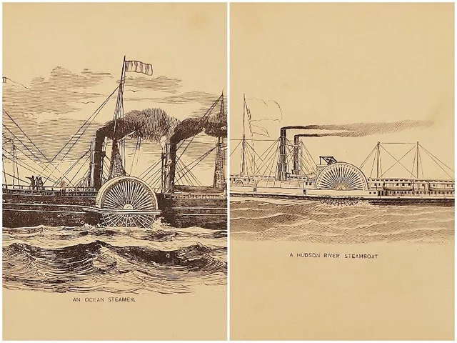 HUDSON RIVER STEAMBOAT/OCEAN Steamer Original 2-Sided 1872 Engraving ~5 ...