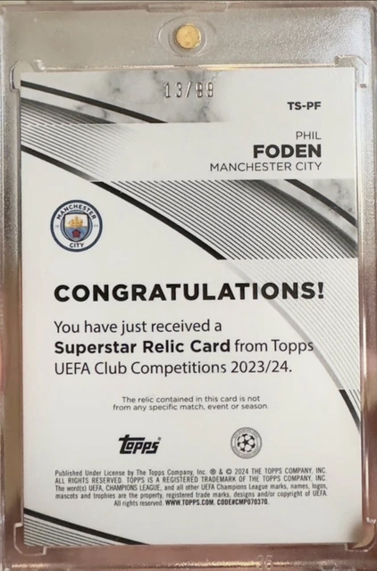 CARTE TOPPS FLAGSHIP UCC 23/24 Phil Foden Relic Card 13/99 Manchester ...