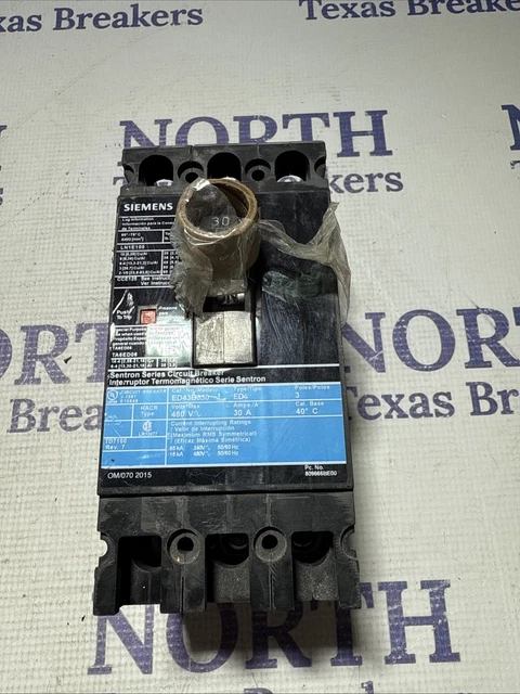 SIEMENS SENTRON ED43B030 ED4 30 Amp 480V 3 Pole Circuit Breaker Tested ...