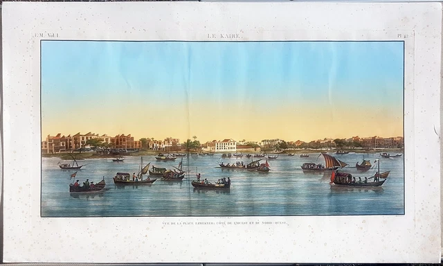 STAMPA ANTICA ACQUAFORTE Il Cairo Egitto Nilo Azbakeya 1790 circa ...