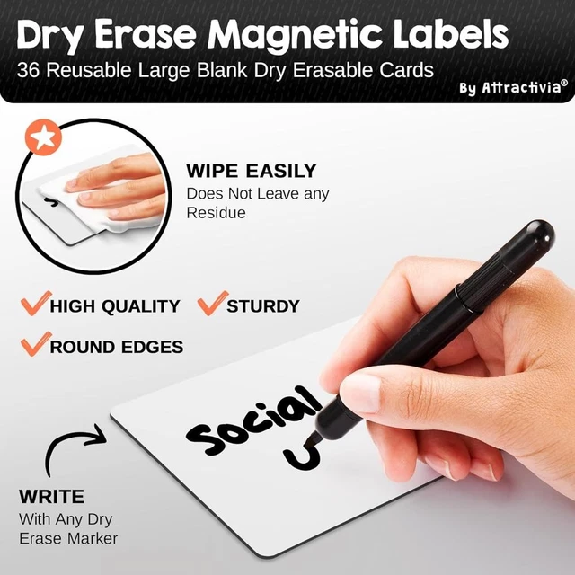 MAGNETIC CARDS - 36 Blank Large Dry Erase Whiteboard Magnets/Labels ...