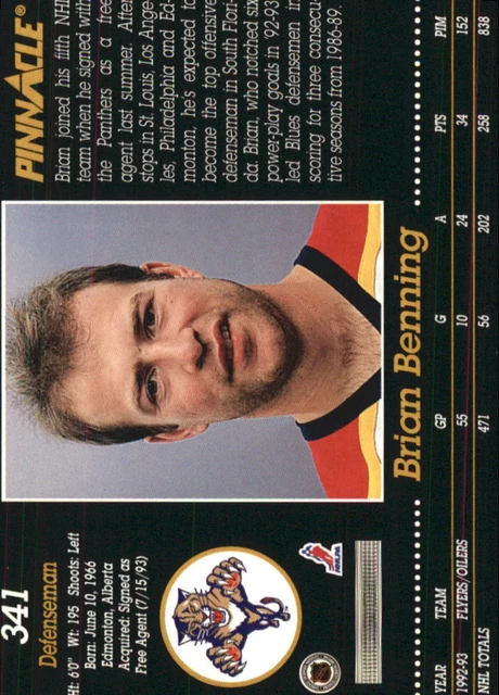 CARTE DE HOCKEY 1993-94 Pinnacle Panthers #341 Brian Benning EUR 2,20 ...