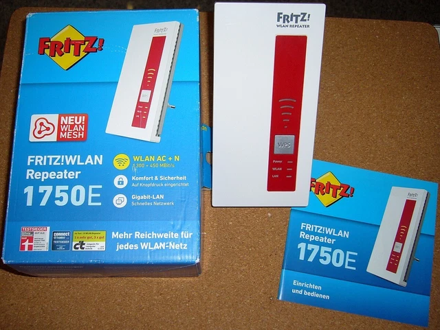 AVM FRITZ REPEATER 1750E, Mesh WLAN, Dual-WLAN, LAN Anschluss, 2,4 und ...