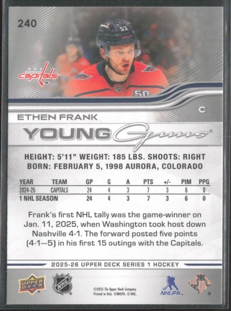 2025-26 UD SERIES 1 Ethen Frank 240 Young Guns RC $9.50 - PicClick CA