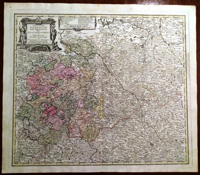 CARTA GEOGRAFICA ANTICA SASSONIA meridionale SACHSEN Homann 1740 ...