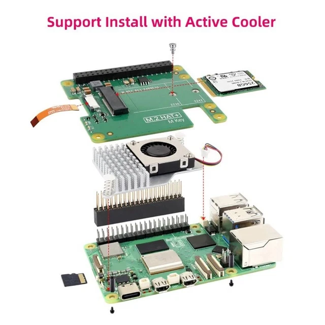 PCIE TO M.2 HAT+ for 5 Gen2 Gen3 M.2 NVME SSD 2230/2242 M Key PCIE ...