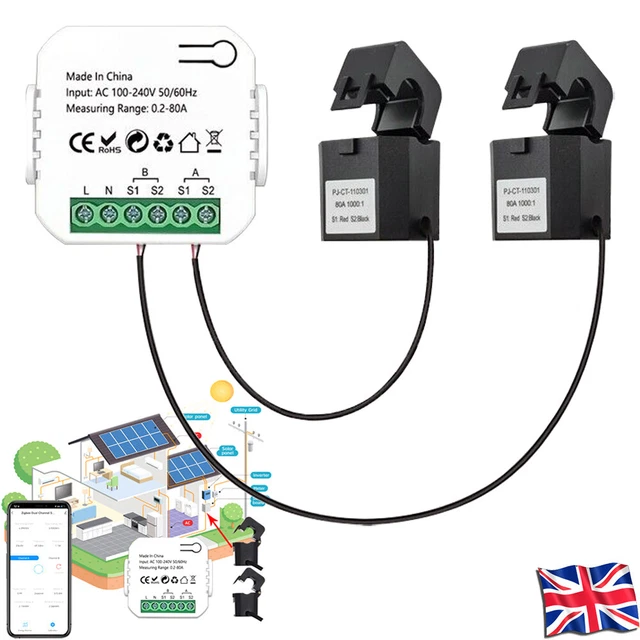TUYA SMART 2 Way WiFi Energy Meter Bidirection 2 Channel with Clamp UK ...
