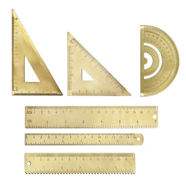 VINTAGE METRIC ENGLISH Conversion Brass Ruler Triangle Ruler Protractor ...