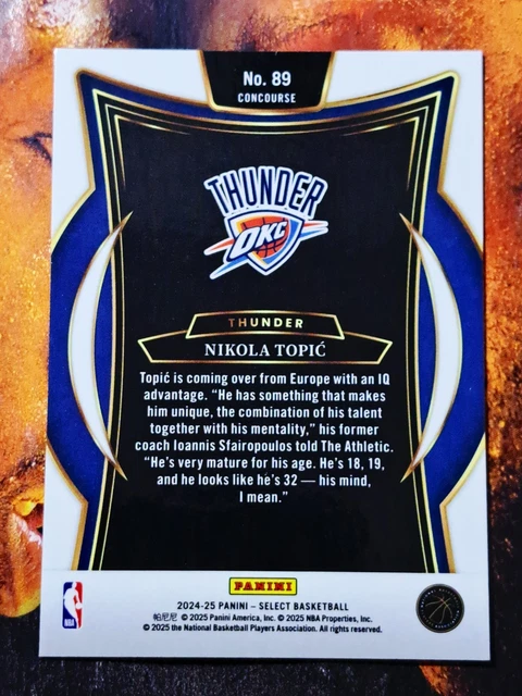 2024-25 PANINI SELECT Concourse Rookie #89 Nikola Topic - Thunder RC $2 ...