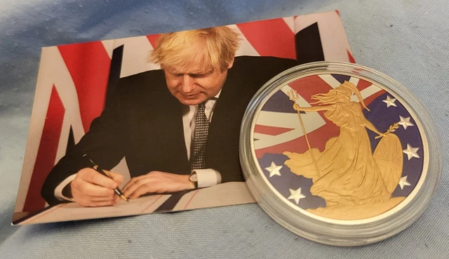 BREXIT GOLD SILVER Coin Britannia Boris Johnson Autograph Card Flags ...