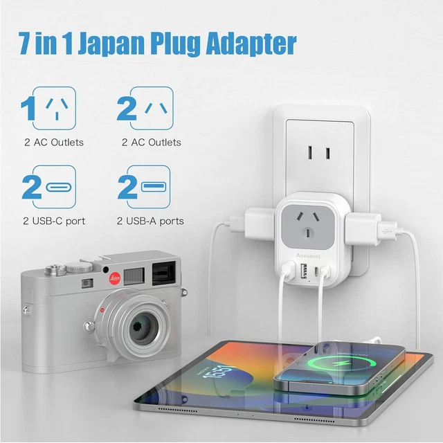 JAPAN TRAVEL ADAPTOR, 7 in 1 Portable Japan Travel Plug Adapter, Type a ...
