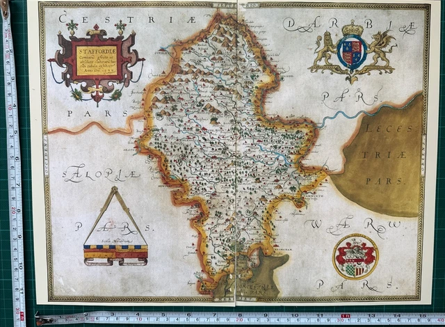OLD TUDOR SAXTON 1500s Map Staffordshire England 1577 Antique Reprint ...