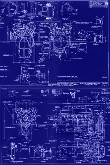 ROLLS ROYCE MERLIN ENGINE BLUEPRINT PLANS RARE PERIOD DRAWINGS WW2 DVD ...