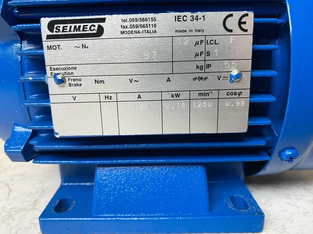 MOTORE ELETTRICO ASINCRONO Monofasico Hfm0 63C 230V Seimec EUR 116,64 - PicClick IT