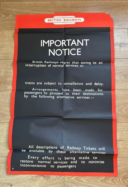 BRITISH RAIL POSTER Important Notice Alternative Services 1960s ...