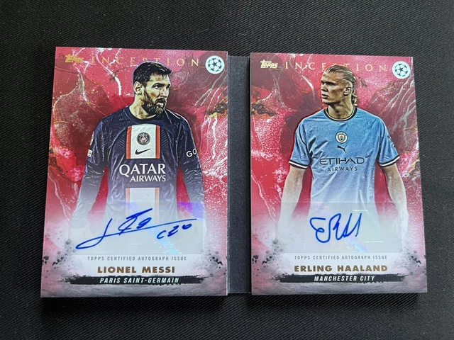 TOPPS INCEPTION 2022/2023 Dual Auto Booklet Lionel Messi Erling Haaland ...