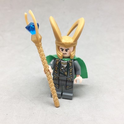 LEGO MINIFIGURE LOKI Marvel Supervillian Horned Helmet Cape Staff w ...