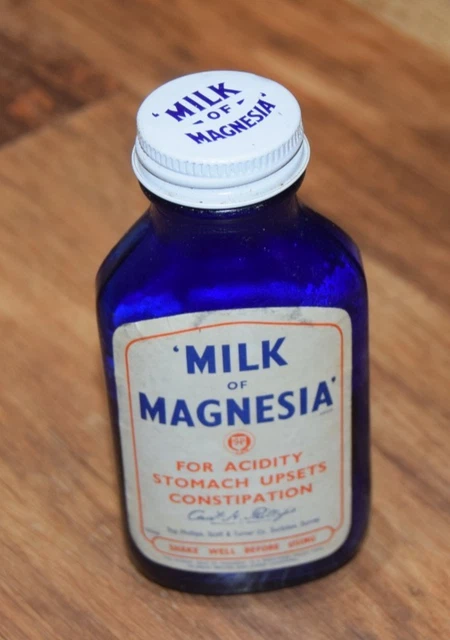 PHILLIP'S BRAND VINTAGE Milk Of Magnesia Cobalt Blue Bottle + Cap TV ...