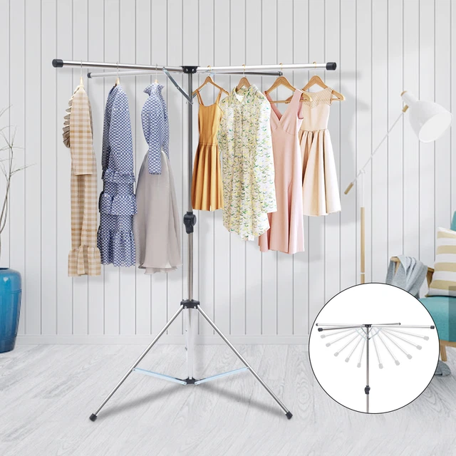 TRIPOD CLOTHES DRYING Rack Steel Laundry Coat Hanger Foldable Stand ...