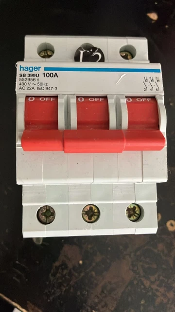 HAGER SB399U MAIN Switch 100amp Disconnector 100A Triple Pole Isolator ...